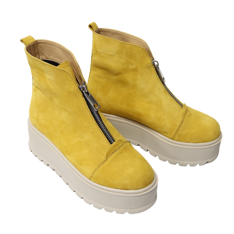 Ghete Dama Galbene cu Platforma si Fermoar - Mateo Shoes Culoare Galben ...