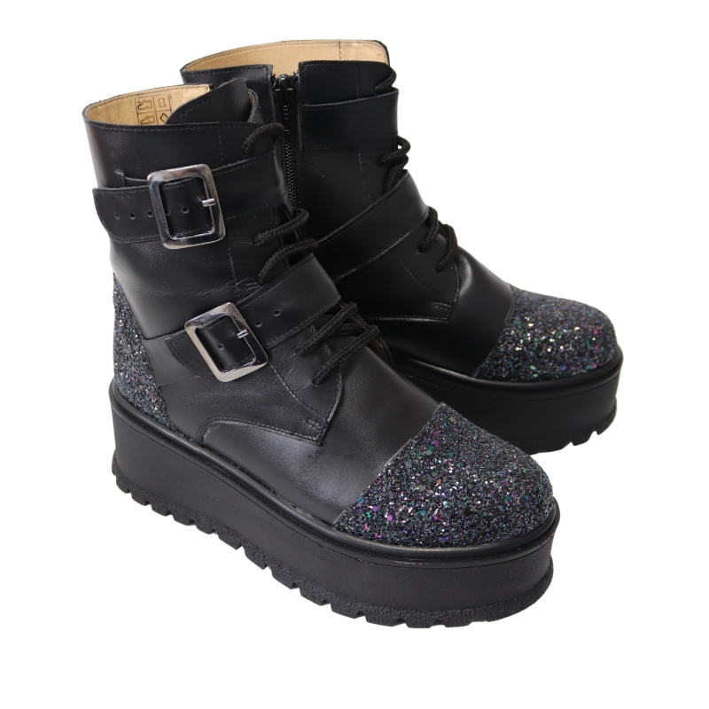 Bocanci Femei Negri cu Glitter cu Platforma - Mateo Shoes Culoare Negru ...