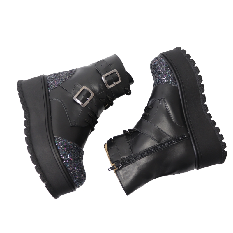 Bocanci Femei Negri cu Glitter cu Platforma - Mateo Shoes Culoare Negru ...